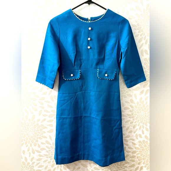 Unbranded | Dresses | Vintage 6s 70s Twiggy Teal Blue Fit N Flair Short ...